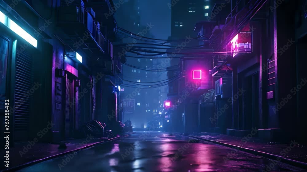 Night View of City Street With Red Traffic Light, Street in cyberpunk ...