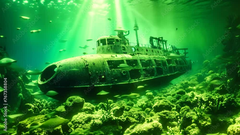 A stunning photo capturing a submarine submerged in the ocean amidst a ...
