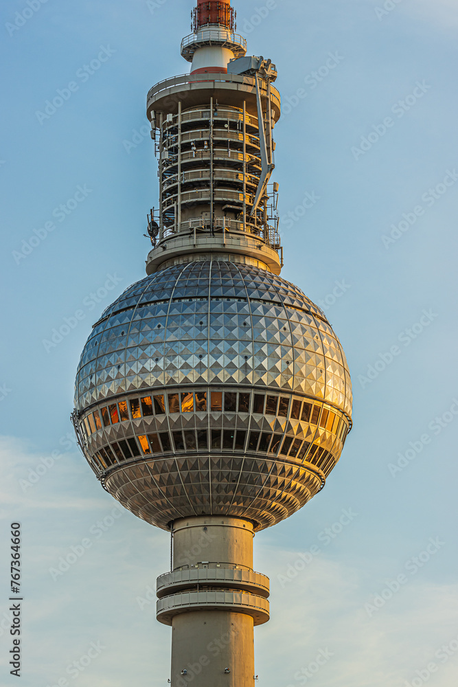 Berlin TV tower in detail. Sphere of the tallest building in the ...