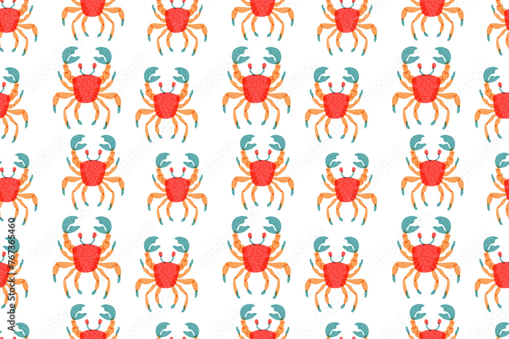 Seamless pattern with cute cartoon crab. Vector crawfish background ...