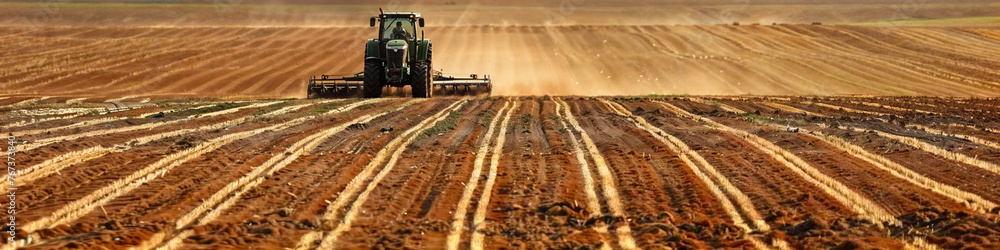 Tractor on a striped field, Seasonal Agriculture: Tilling the Fertile ...