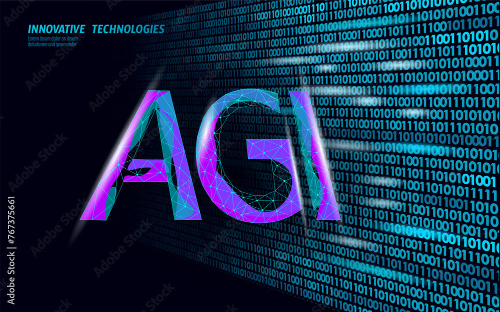 Artificial general intelligence wire letter symbols. Data binary code ...