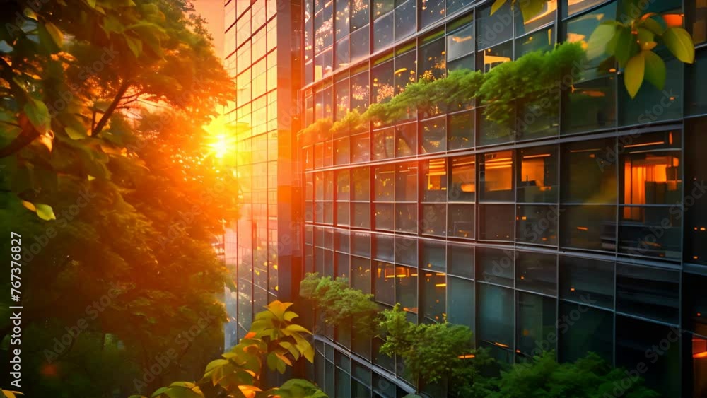 Eco-friendly building in the modern city. Sustainable glass office ...