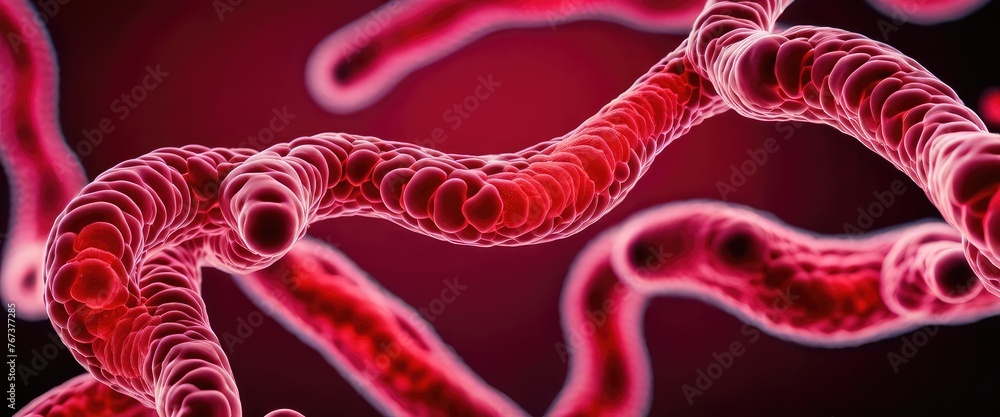 Microscopic red blood cells or parasites in bloodstream or blood flow ...