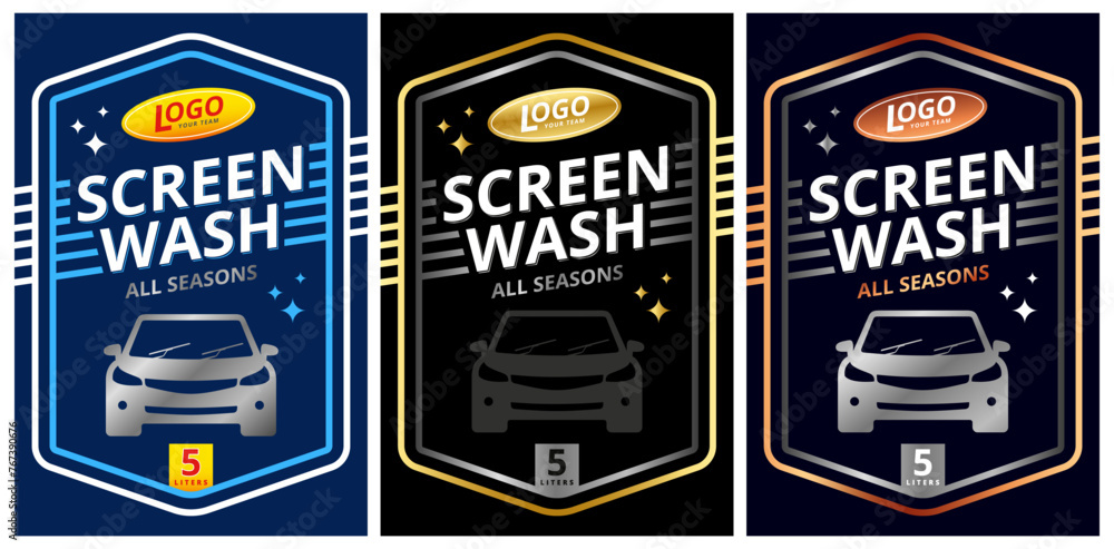 set of labels for windshield cleaners for all seasons. Concept of ...
