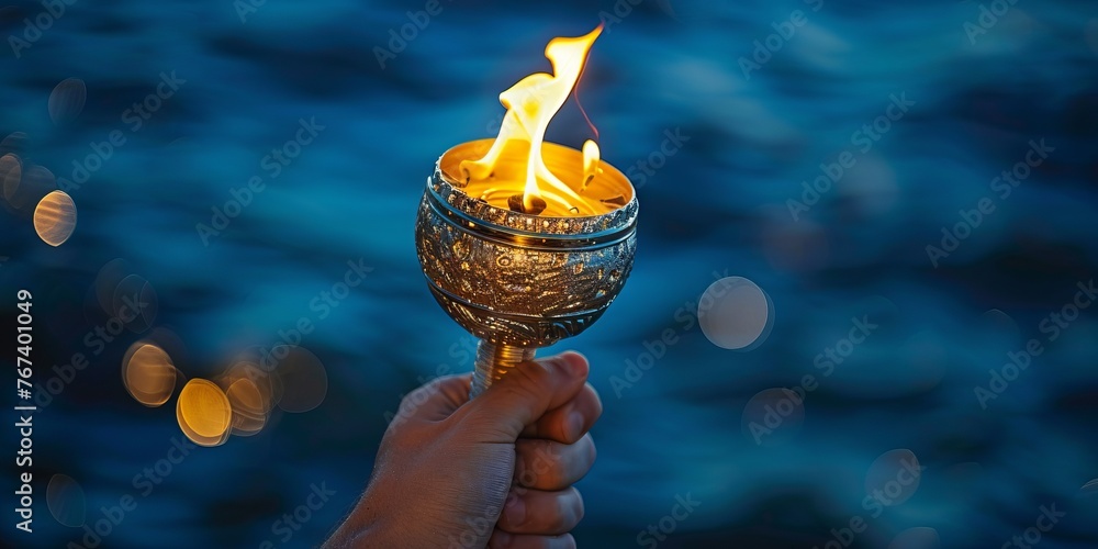 Lighted torch in hand Concept: an image for relay races and competitive ...