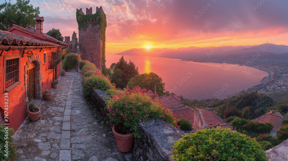 Set amidst a tranquil countryside, a quaint castle stands as a ...