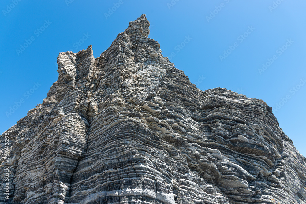 Nature force compressed prominent cracked rock layers structure ...