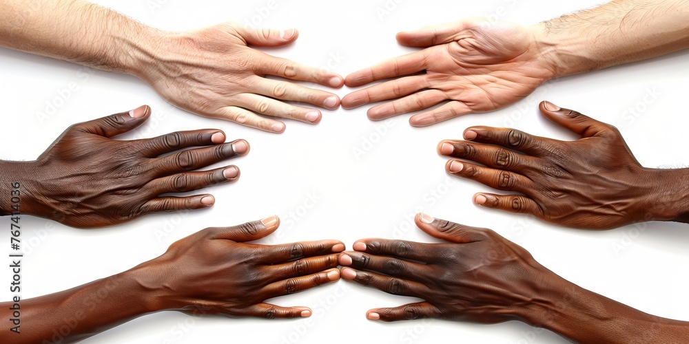 Various hands clasped together. Symbol of unity and cooperation ...