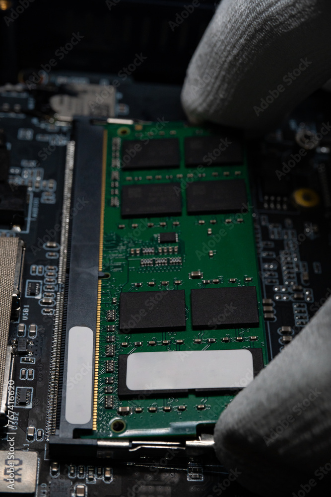 RAM DDR4 Sodimm Installation in PC with Connector on Motherboard ...
