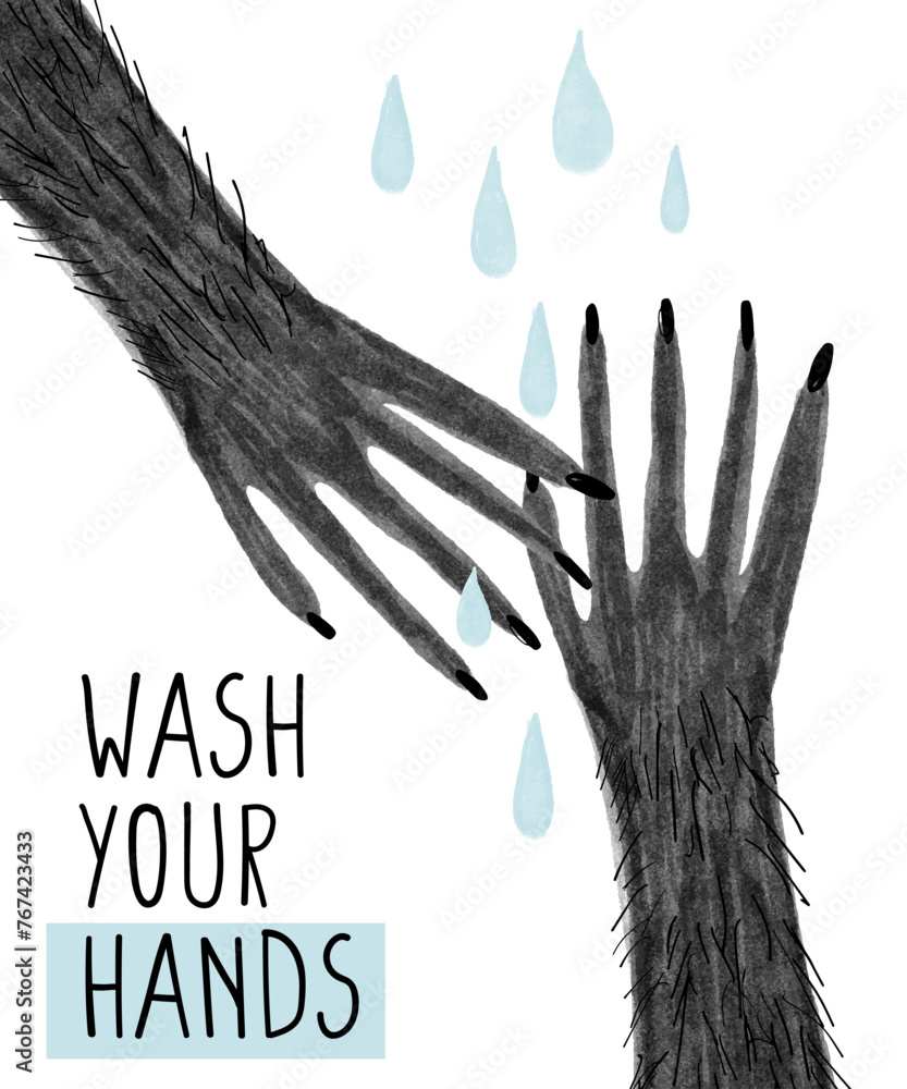 Hand Drawn Illustration of Monster Hands. Black Hairy Monster Hands ...