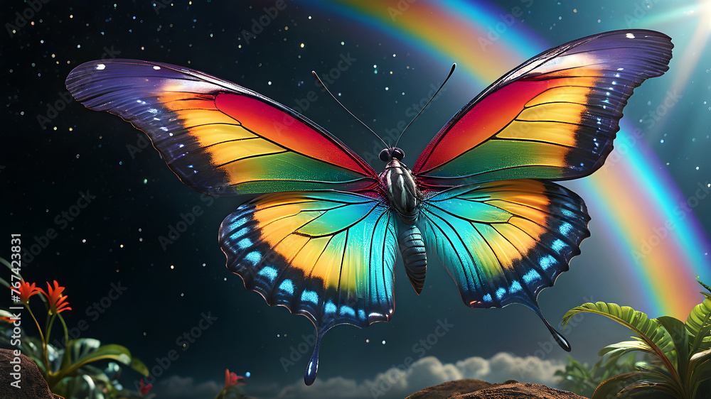 butterfly of all colors of the rainbow. bright tropical butterfly ...