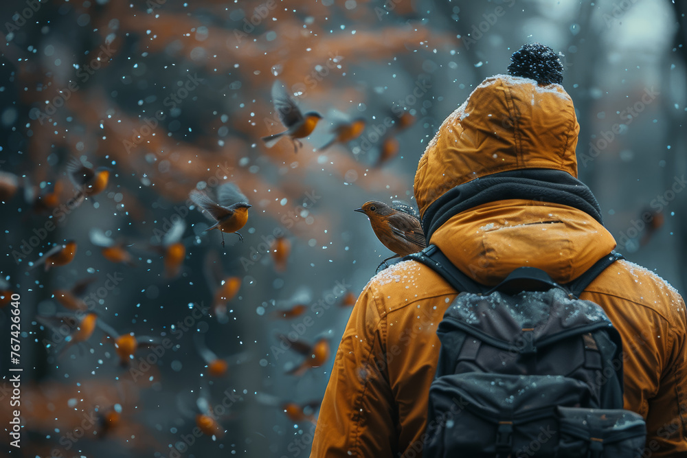 An ornithologist observing bird migration patterns through advanced ...