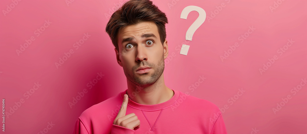 Foto de Confused man, a question mark icon over his head, survey ...