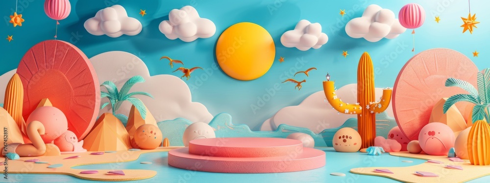 Summer podium background 3D product display beach cosmetic scene sale ...