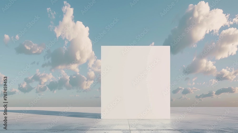 A vast rectangular box stands as a mockup for shop advertising against ...