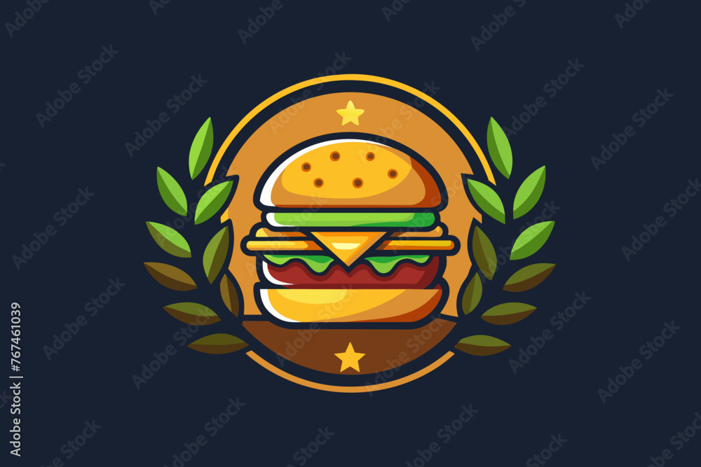 a circular logo for a burger jointfast food restaurant. The logo should ...