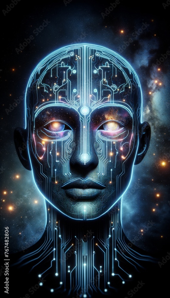 Modern AI Concept Design with a Side View of a Robotic Head and a ...