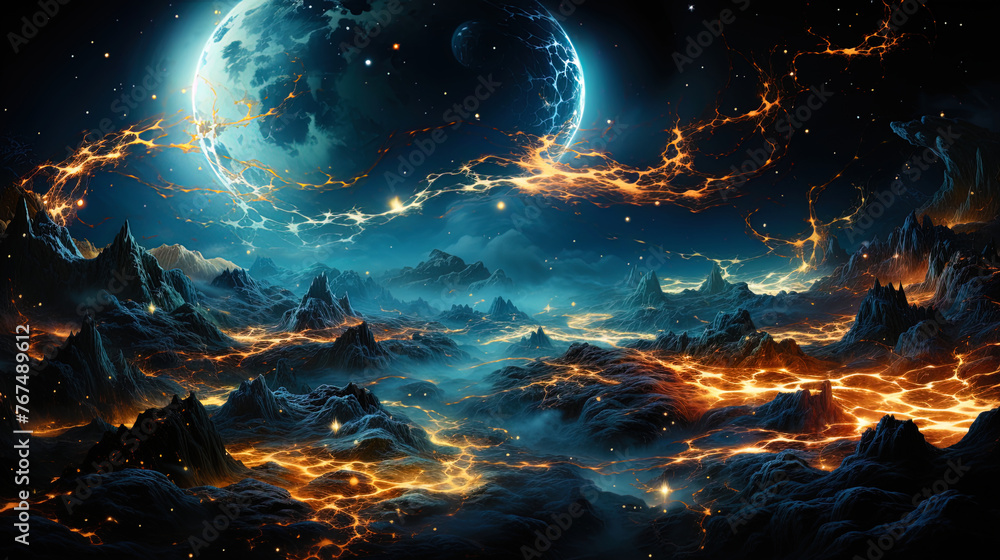 Azure magic rivers flowing through the expanses of the cosmos, like the ...