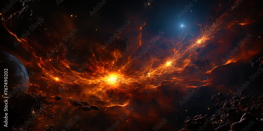 A planet with a double sun illuminating a double sunset, like a ...