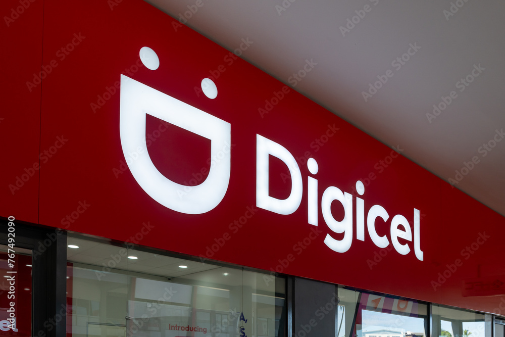 Nadi, Fiji - March 1, 2024: Digicel logo sign on the building at one of ...