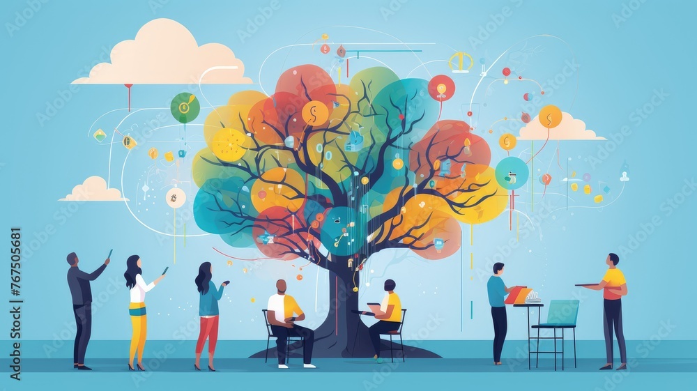 Innovative teamwork concept with colorful tree - A vivid representation ...