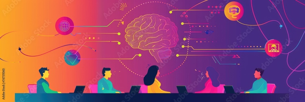 Brainstorming with digital brain concept vector - An engaging visual of ...