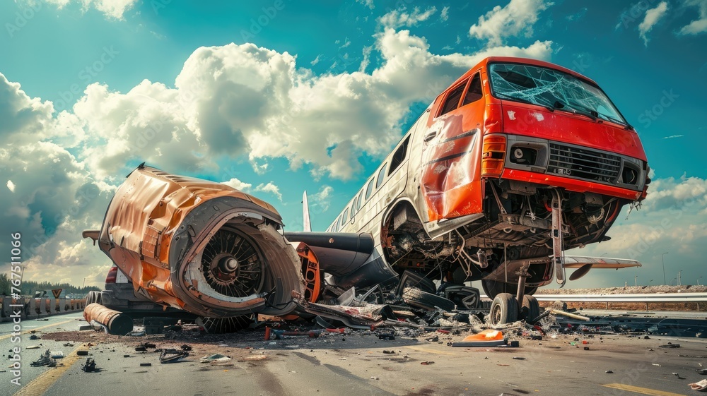 Bus and jet engine crash surreal artwork - A striking surreal imagery ...