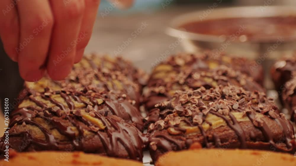 Fresh bake double chocolate banana artesian bread in bakery shop close ...