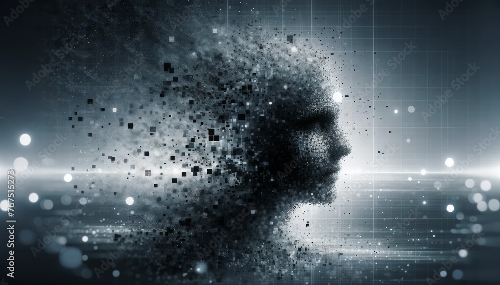 Abstract Black and White Particle Dispersion of Human Profile ...