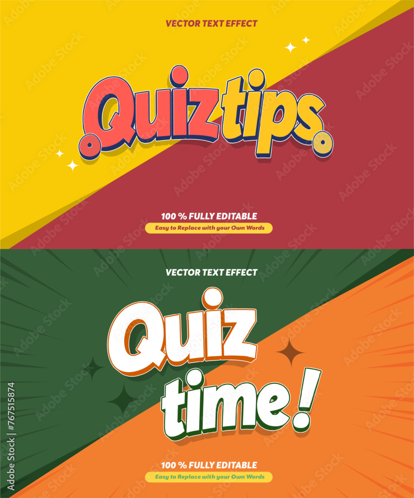 Editable text effect - Quiz Time and Quiz Tips 3d cartoon template ...