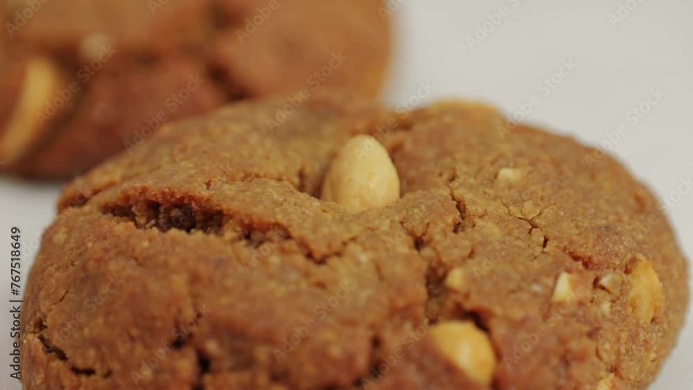 Fresh cookies with almonds in bakery shop close-up. Artisan sweets and ...
