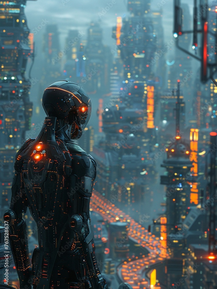 Explore a futuristic metropolis where humans and technology blend ...
