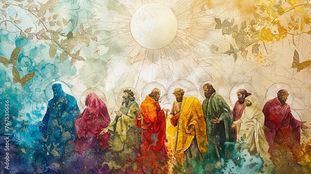 Beatitudes each blessing highlighted with a unique gold watercolor ...