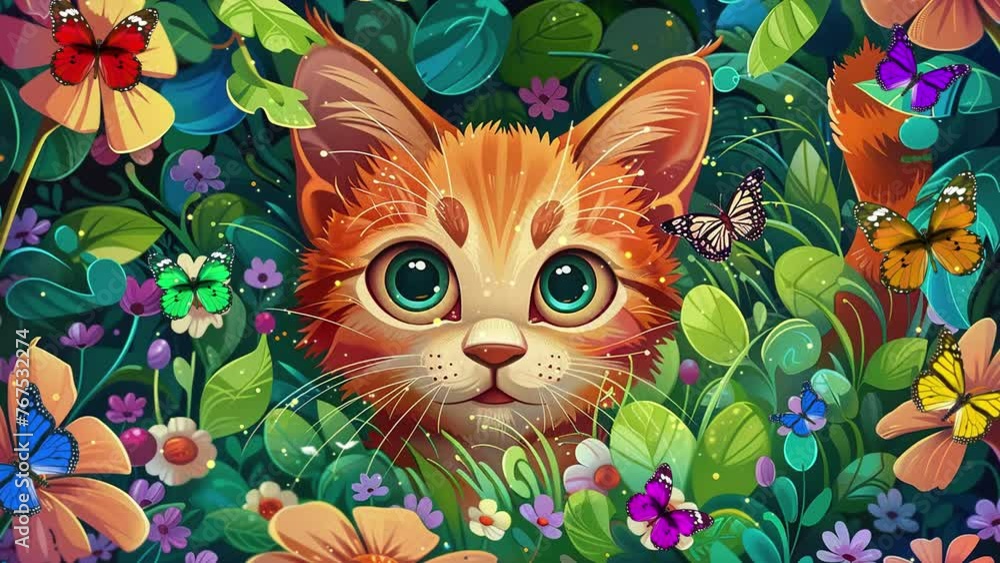 a mischievous cartoon cat sneaking illustration. cute cat with big eyes ...