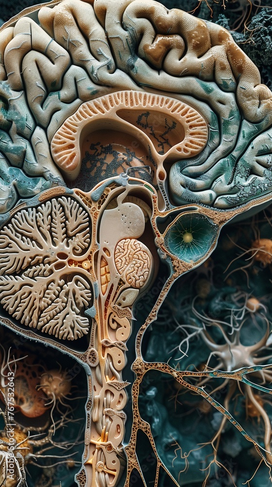 Develop a captivating die-cut image revealing layers of neural networks, representing the ...