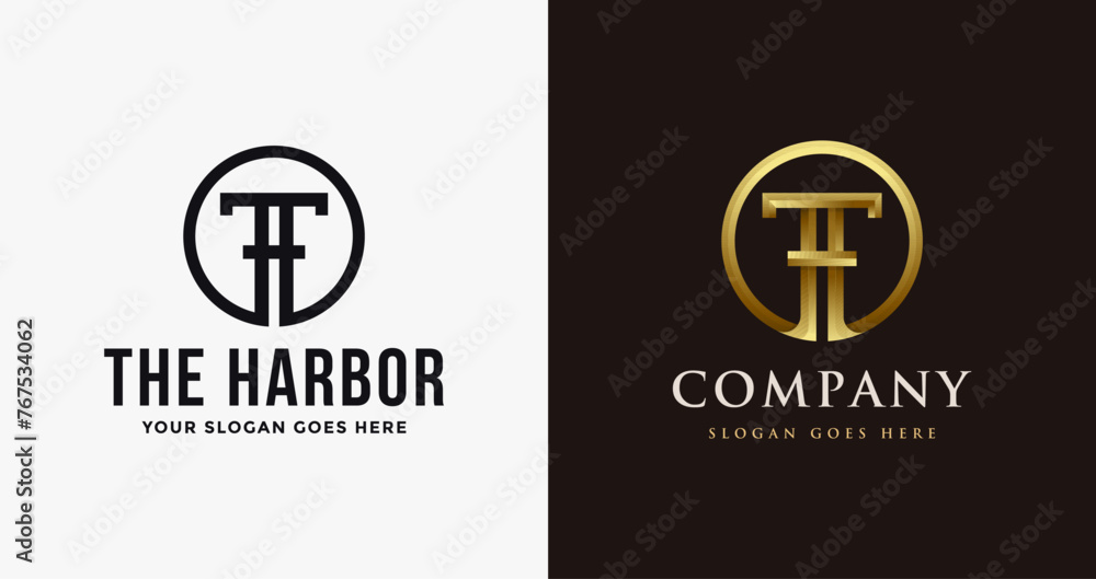 Gold Letter TH logo icon, Simple letter HT logo icon vector template on ...