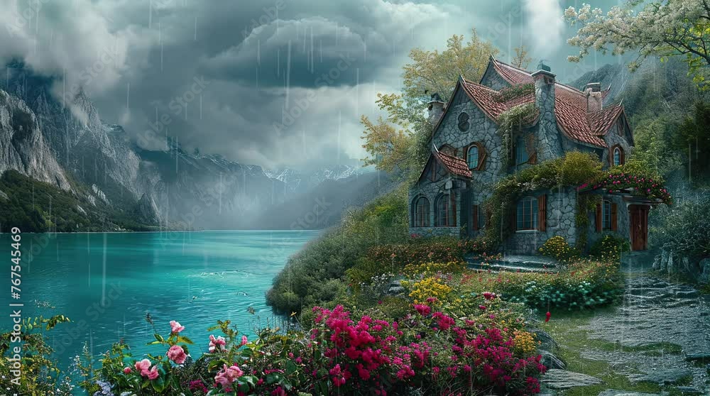 Vidéo Stock Lakeside Haven: Discover a whimsical fantasy house nestled ...