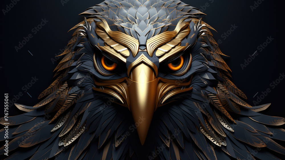3d metallic gold eagle head on black beautiful texture background ...