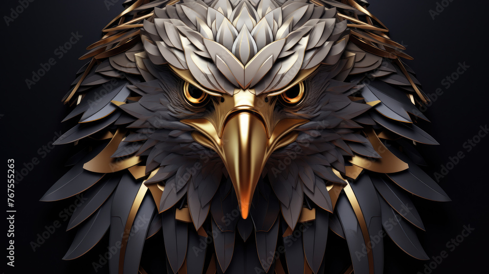 3d metallic gold eagle head on black beautiful texture background ...