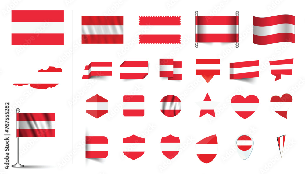 set of Austria flag, flat Icon set vector illustration. collection of ...