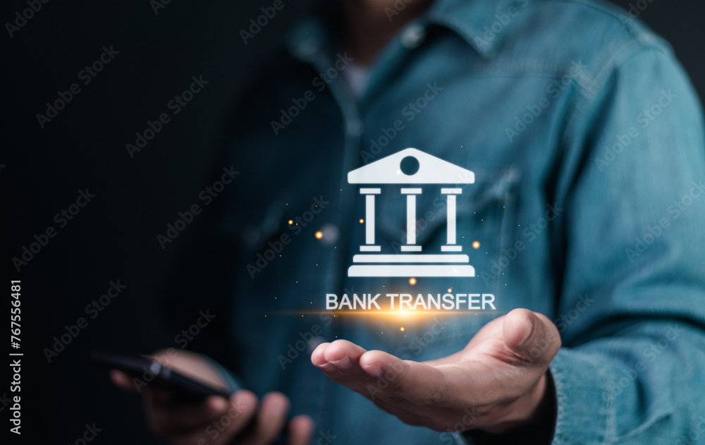 Bank transfer concept. Currency exchange, Online banking and interbank ...