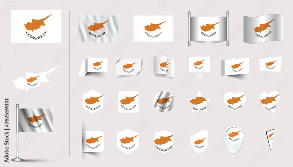set of Cyprus flag, flat Icon set vector illustration. collection of ...