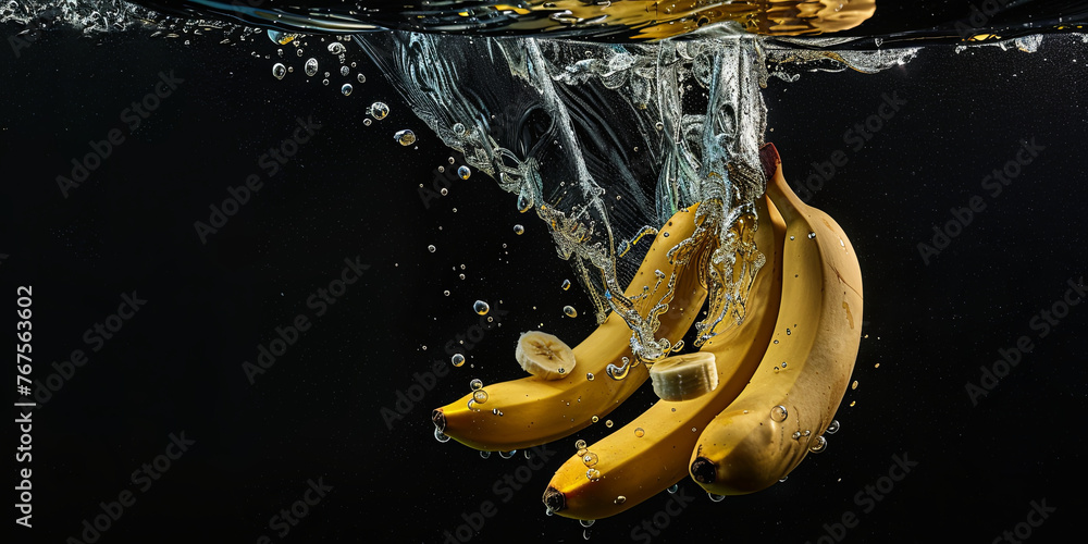 a bunch of bananas are being thrown into water, splashing and floating ...