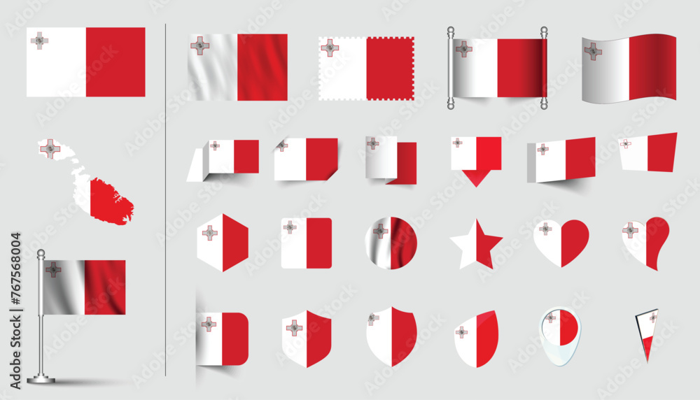 set of Malta flag, flat Icon set vector illustration. collection of ...