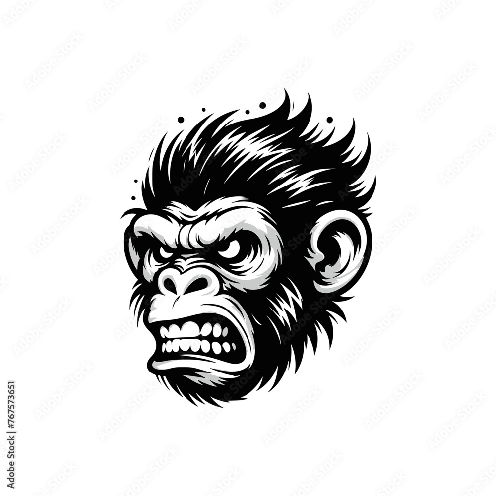 Black and white logo of an angry ape. vector logo of a mad chimpanzee ...