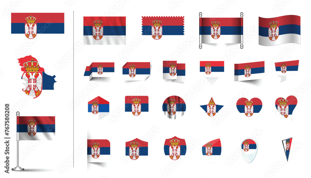 set of Serbia flag, flat Icon set vector illustration. collection of ...