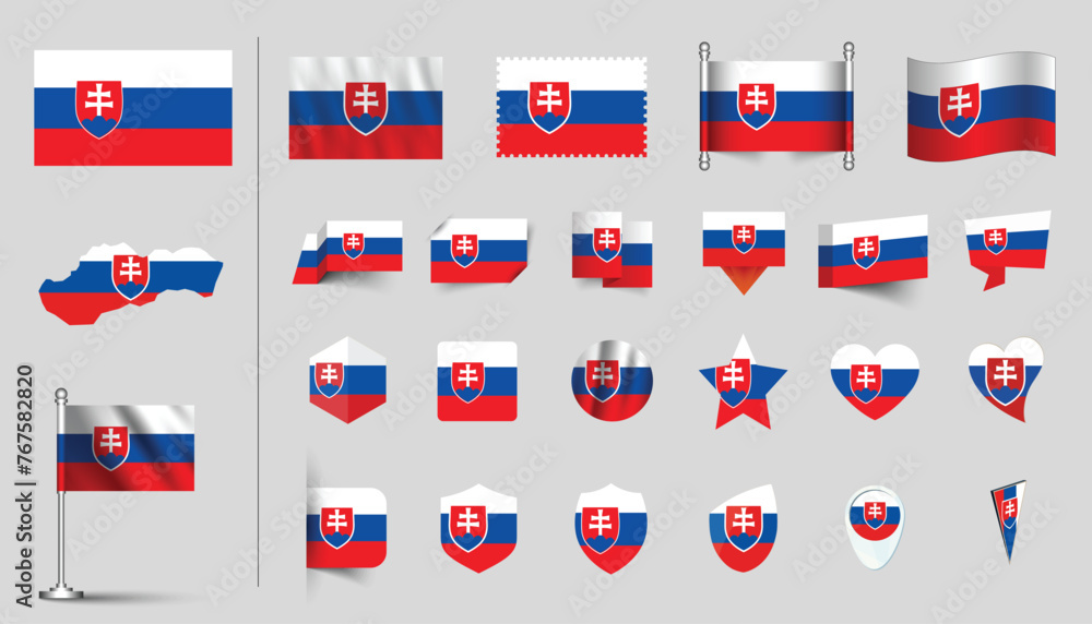 set of Slovakia flag, flat Icon set vector illustration. collection of ...