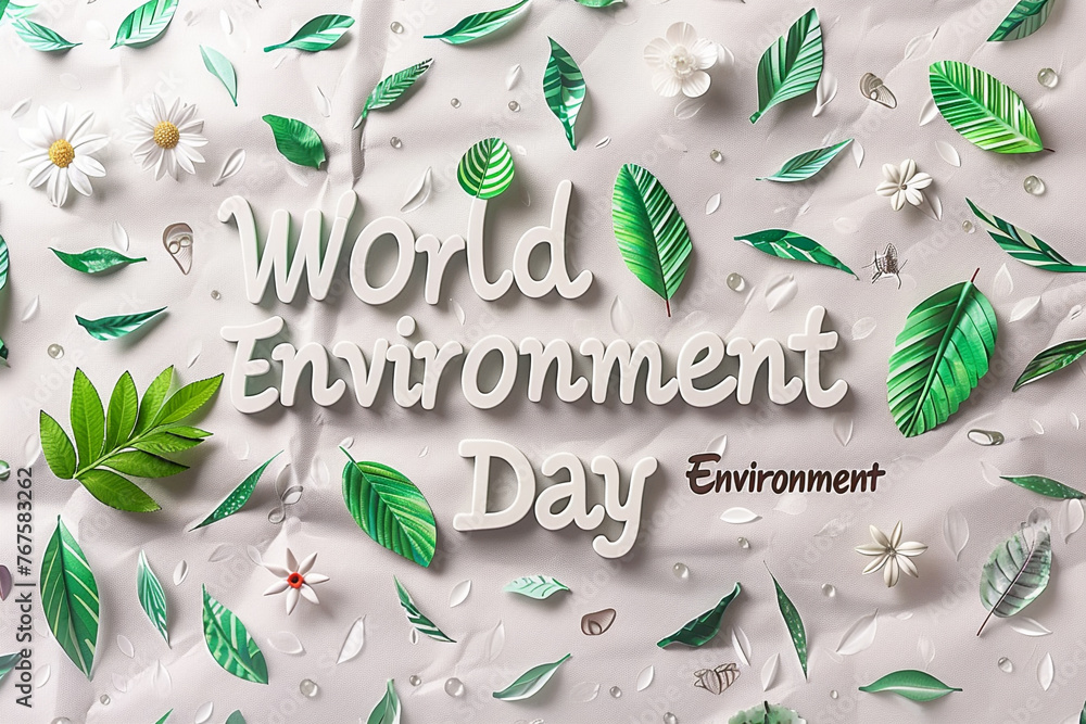The phrase "World Environment Day" crafted in a delicate, cursive font ...