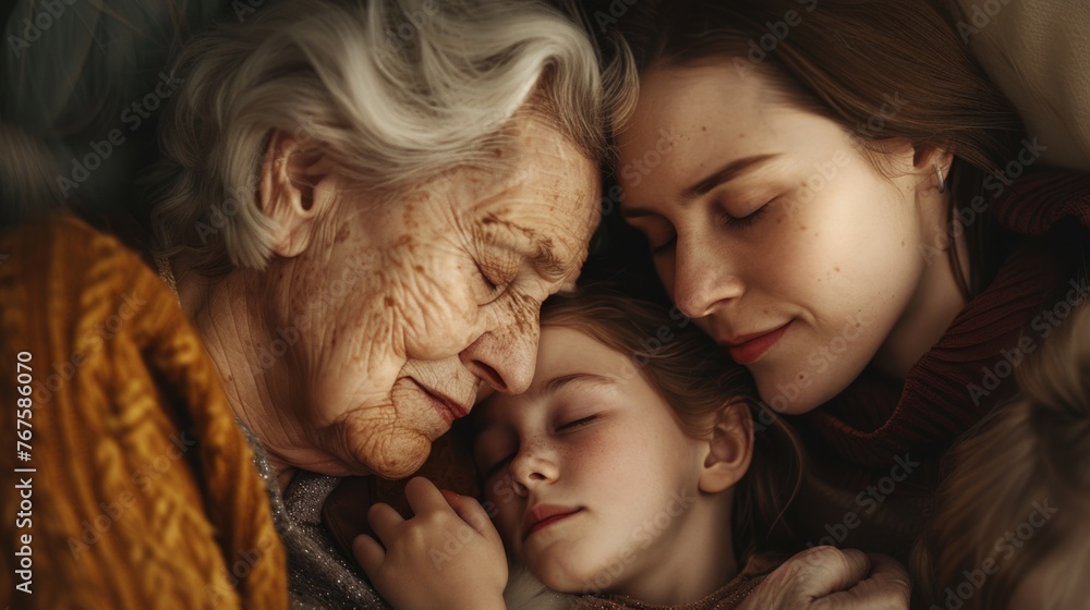 Family cuddling, tender moment, generations, love, close, comfort ...